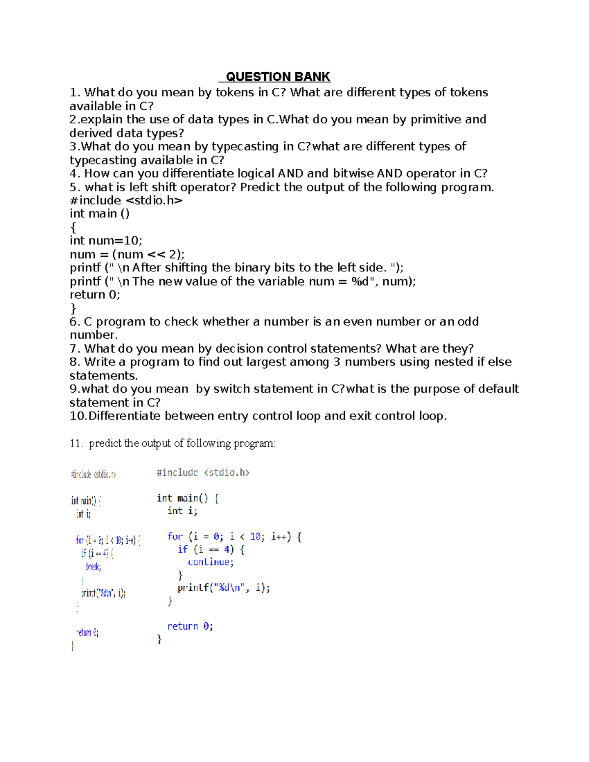 Question Bank (LQ) for C Programming Concepts and Techniques - Studocu