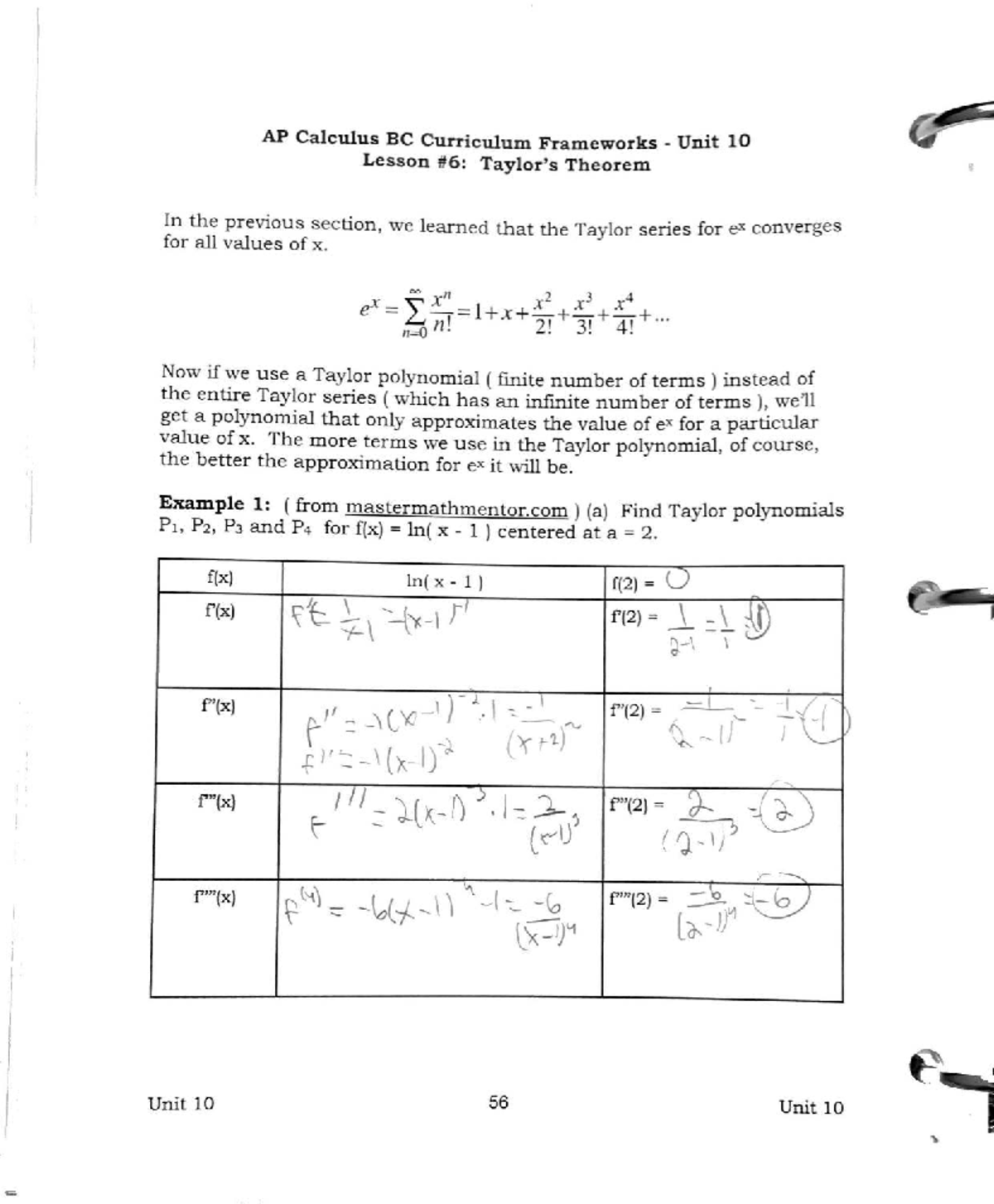 AP Calculus BC Unit 10 Lesson: Taylor Polynomials and Approximations ...