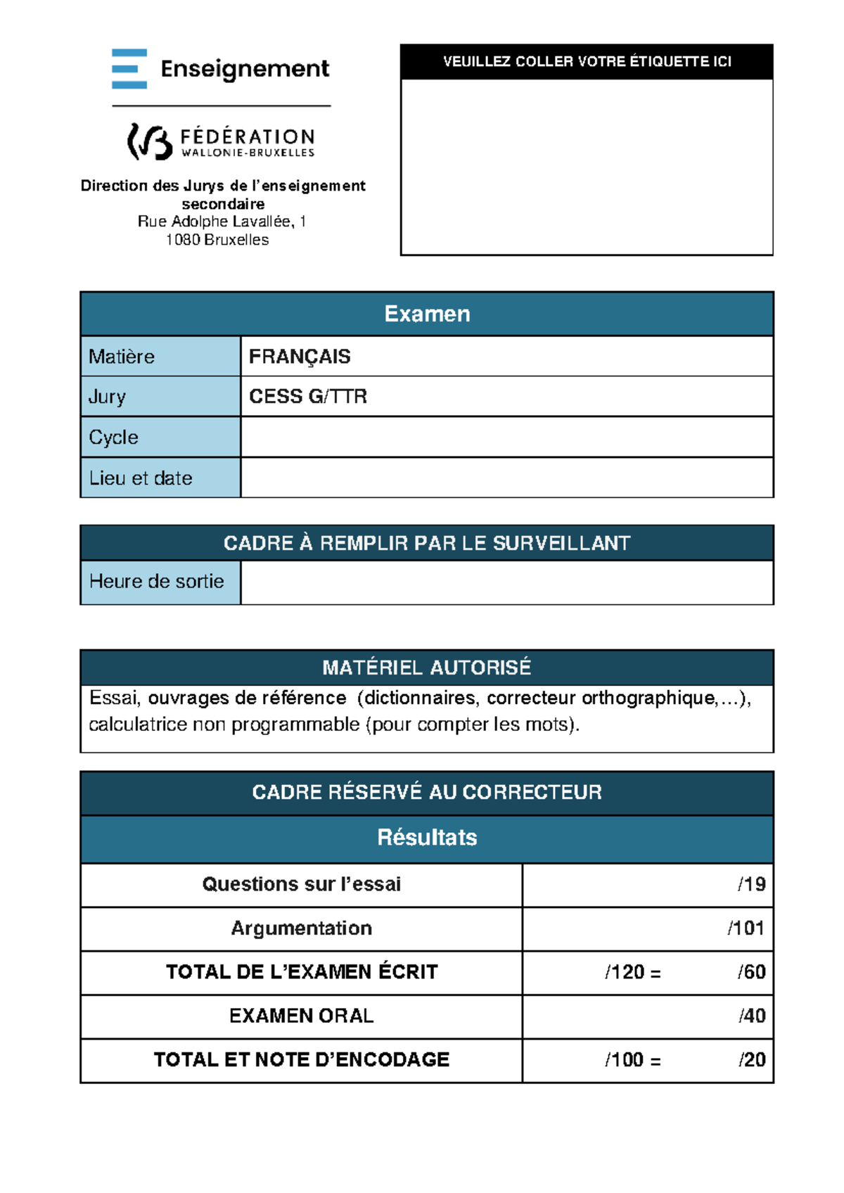Examen de Français CESS G-TTR : Argumentation et Écrit - Studocu