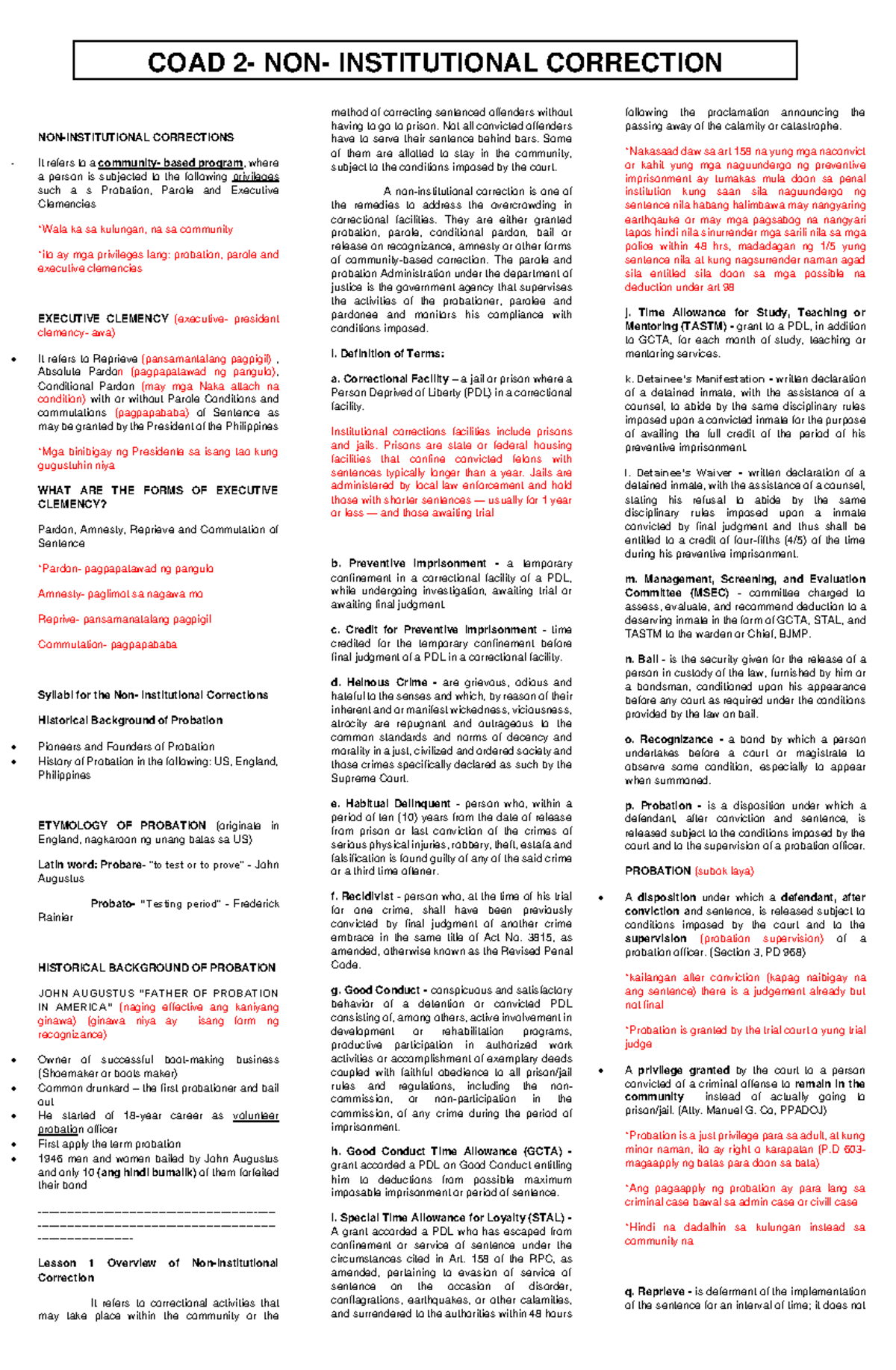 COAD2: Comprehensive Overview of Non-Institutional Corrections - Studocu