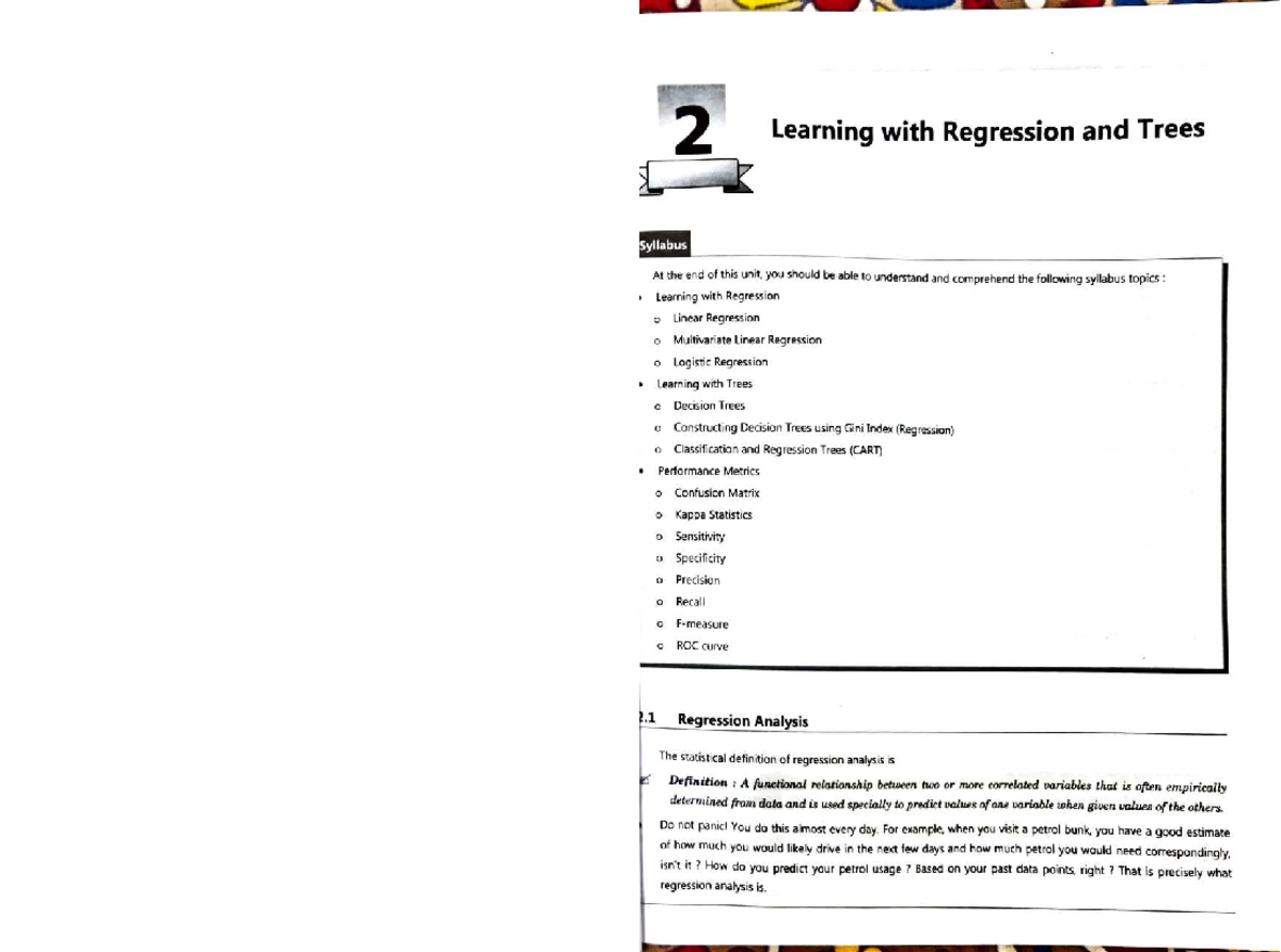 Machine Learning (MU) Regression and Trees Syllabus Overview - Studocu