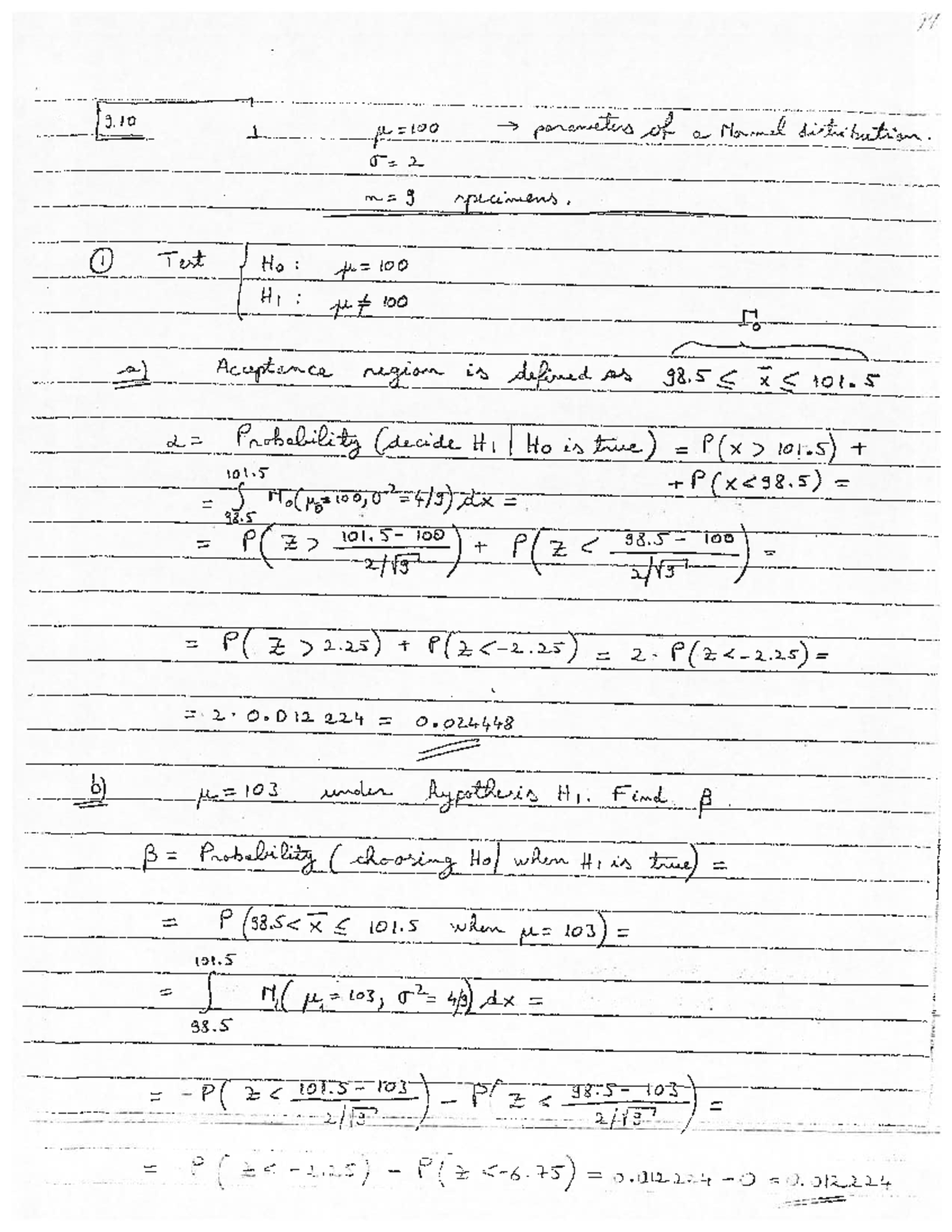 Probabilities and Acceptance Regions in Normal Distribution Tests ...