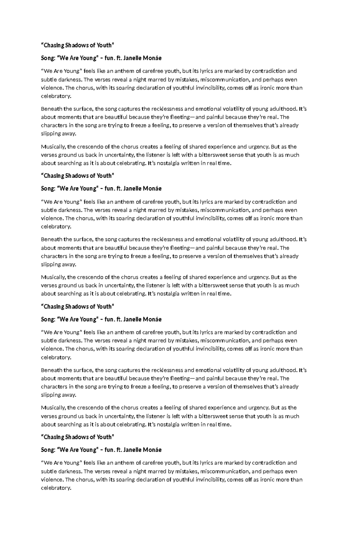 Chasing Shadows of Youth: Analyzing Janelle Monáe's Anthem - Studocu