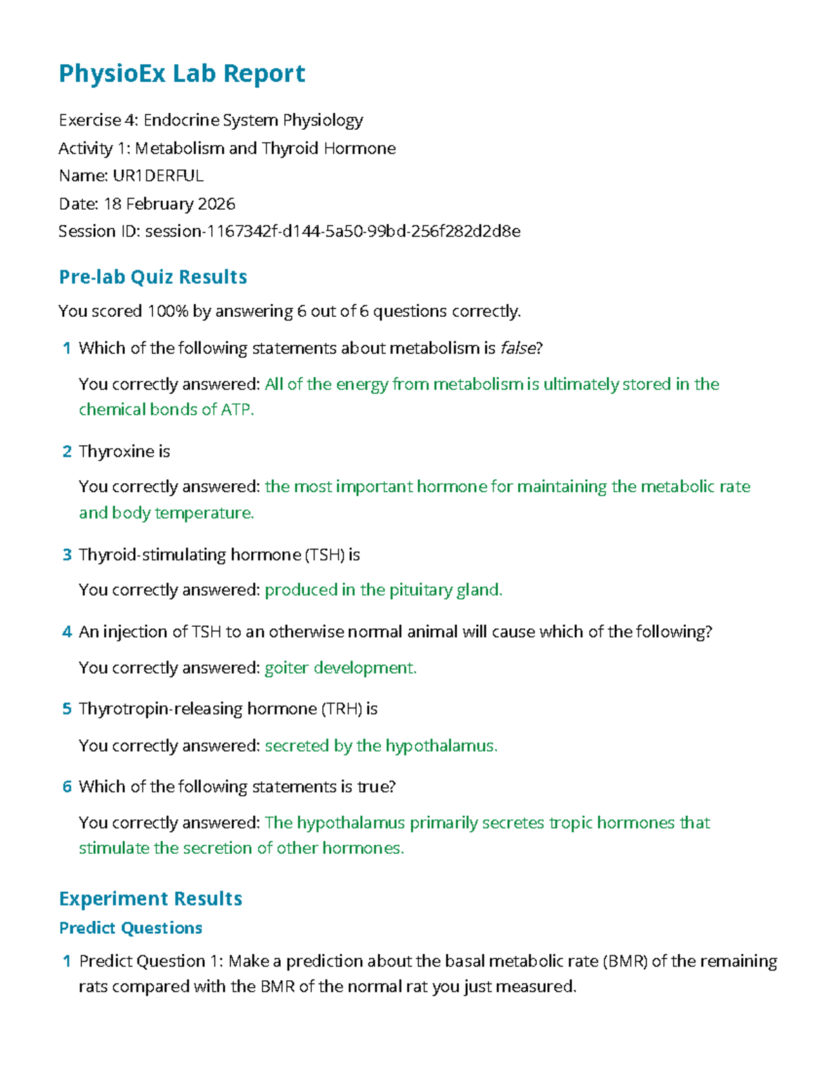 PhysioEx Lab Report: Exercise 4 - Endocrine System Physiology - Studocu