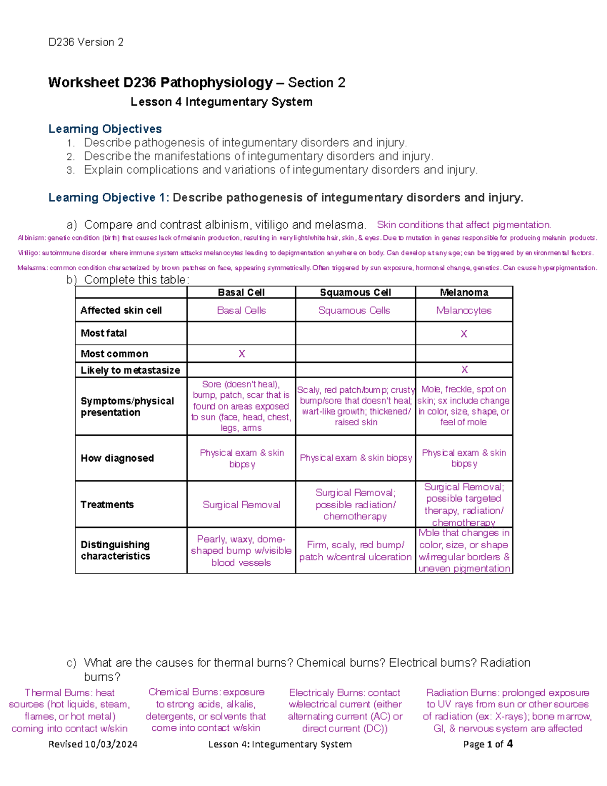 D236 Pathophysiology Lesson 4: Integumentary System Overview - Studocu