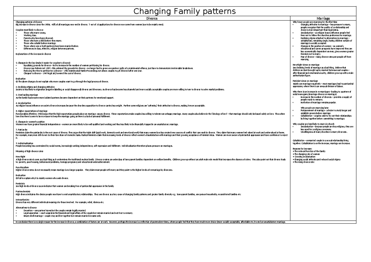 Changing Family Patterns: Divorce Trends and Social Impacts - Studocu