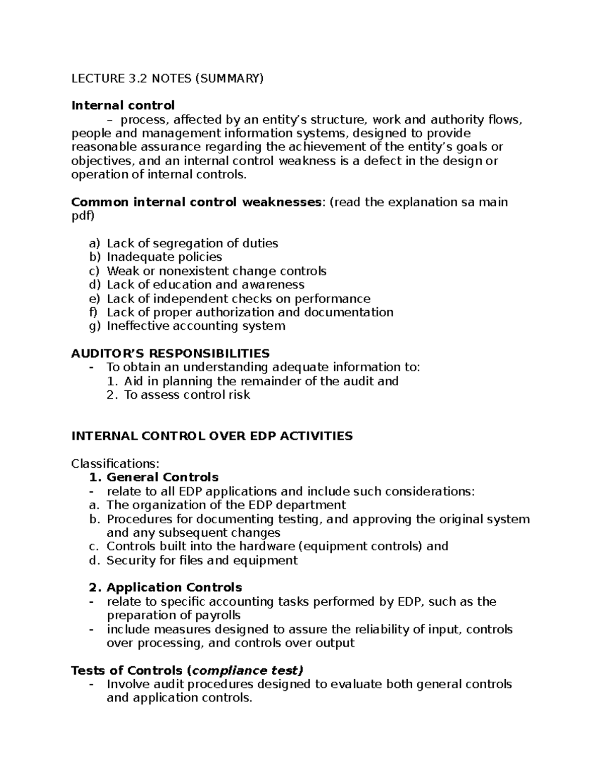 CIS 310 Audit Lecture 3.2: Internal Control Overview and Weaknesses ...