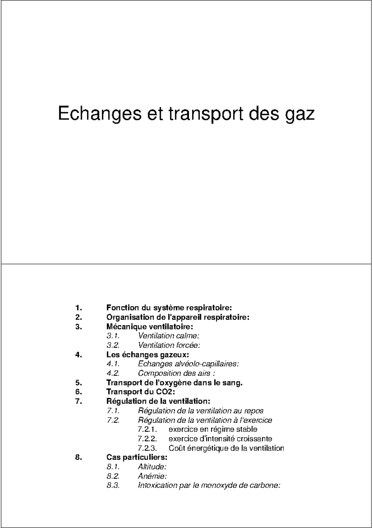 Poly Echanges et Transport des Gaz - Système Respiratoire et ...