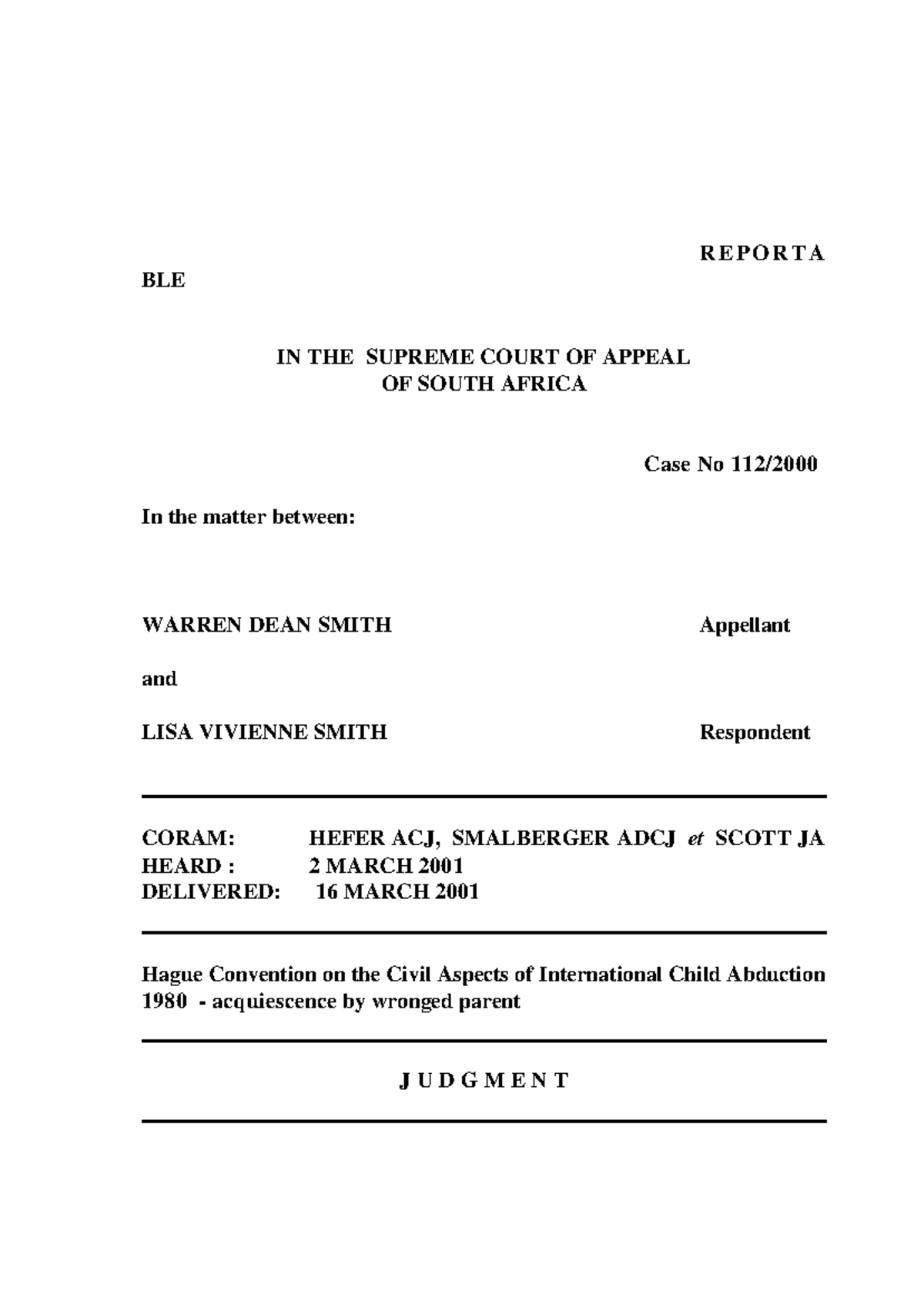Smith v Smith: Hague Convention Case Analysis (Case No. 2001) - Studocu