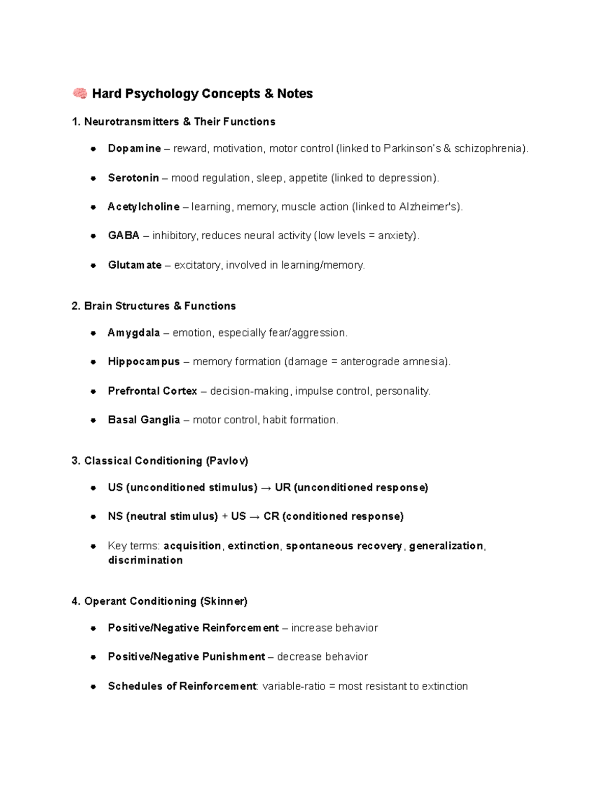 Psych 101 Final Exam Study Notes: Key Concepts in Psychology - Studocu