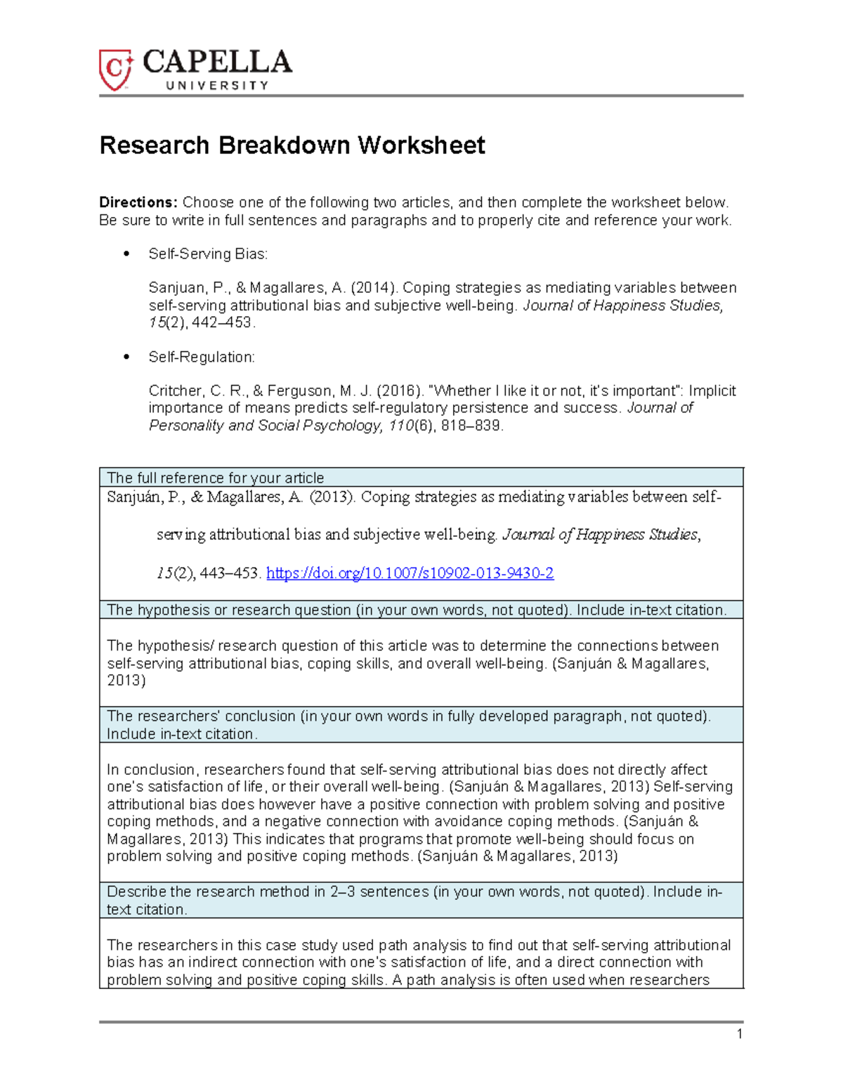 PSYC3520 U02A1 Research Breakdown Worksheet on Attributional Bias - Studocu