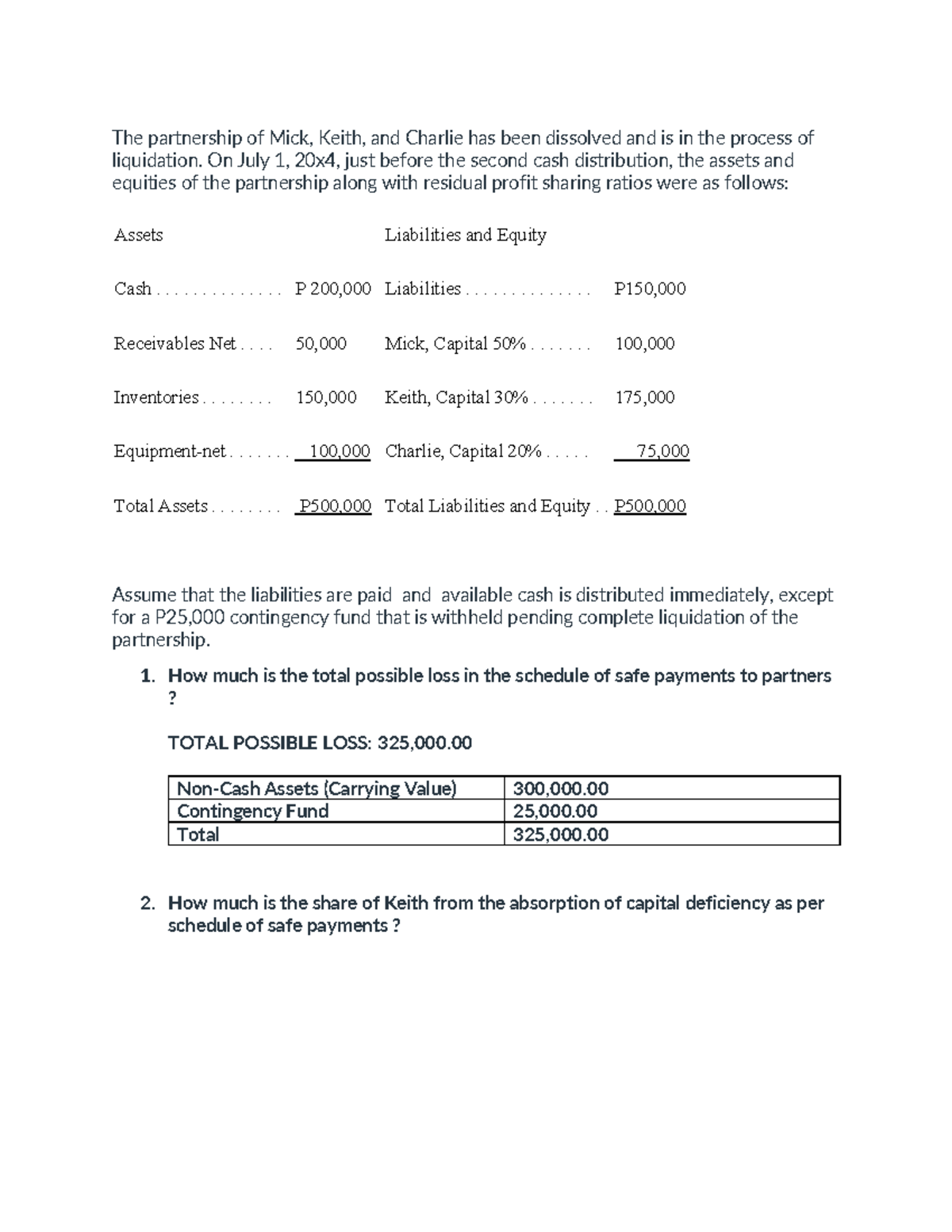 Tagacay Class Activity 03: Partnership Liquidation Analysis - Studocu