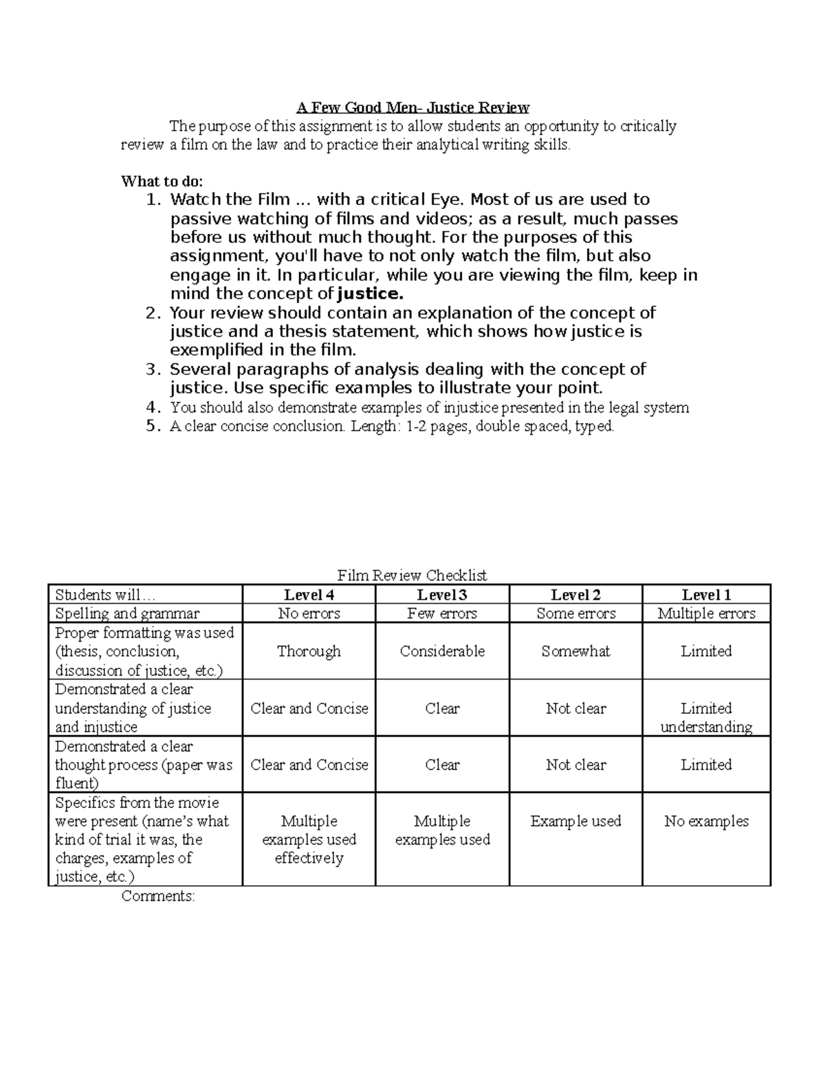 A Few Good Men - Justice Review Notes for Analytical Writing - Studocu