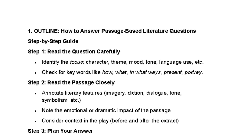 Outline: How to Answer Literature Questions - Guide for ENG 101 - Studocu
