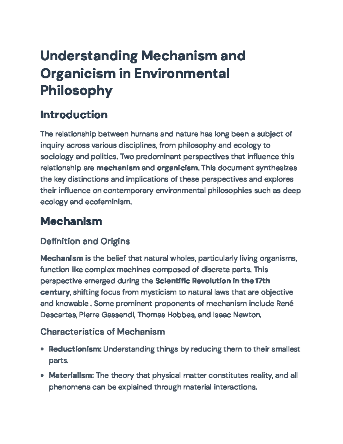 Understanding Mechanism and Organicism in Environmental Philosophy ...