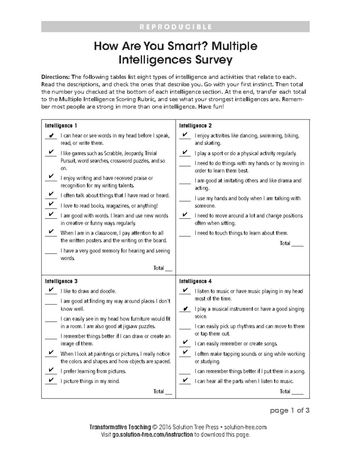 Howareyousmartmultipleintelligencessurvey - R E P R O D U C I B L E ...