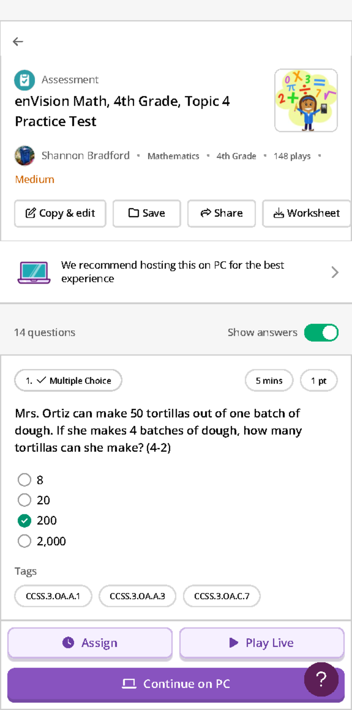 EnVision Math 4th Grade Topic 4 Practice Test - Assessment Quizizz ...