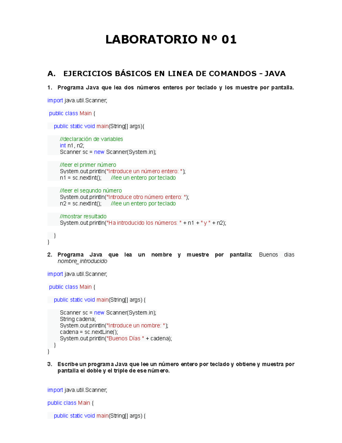 Laboratorio Nº 01 - Ejercicios Básicos en Java - Studocu