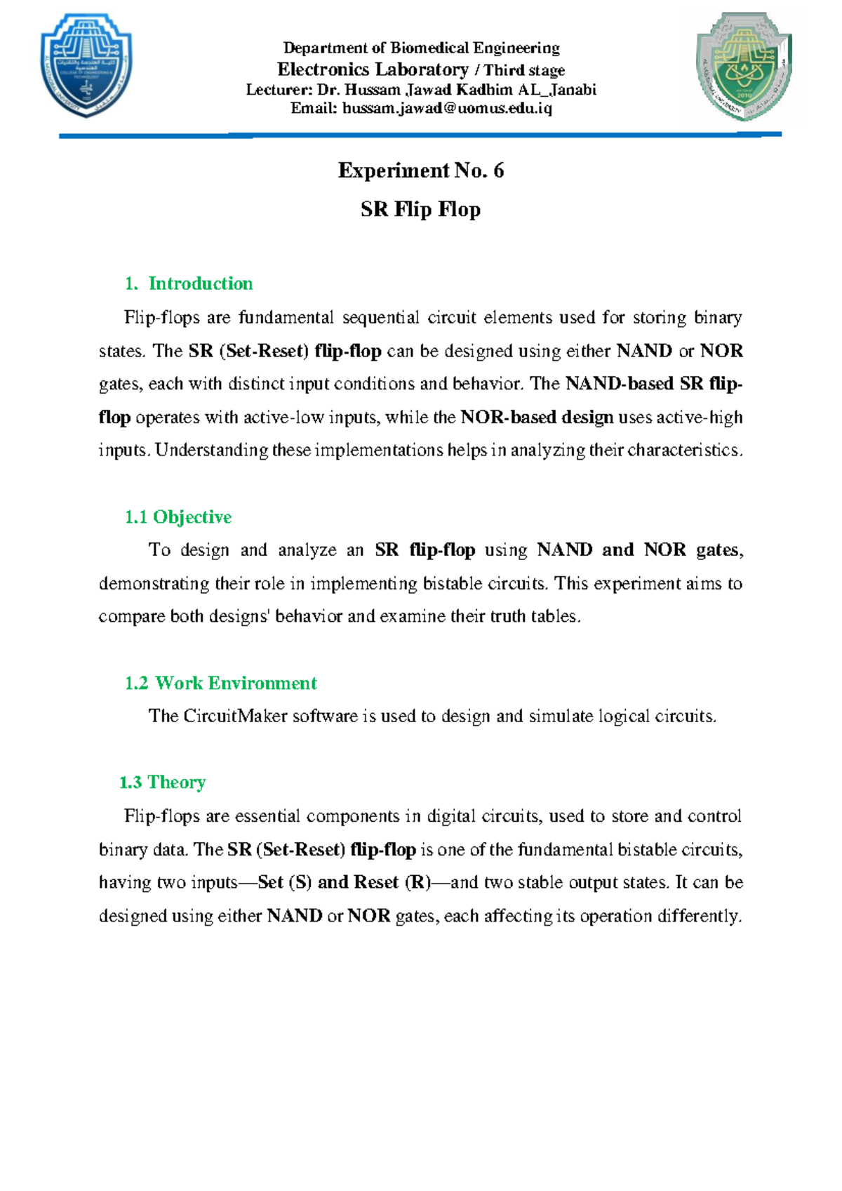 Ex4 - BCA: SR Flip Flop Design Using NAND & NOR Gates - Studocu