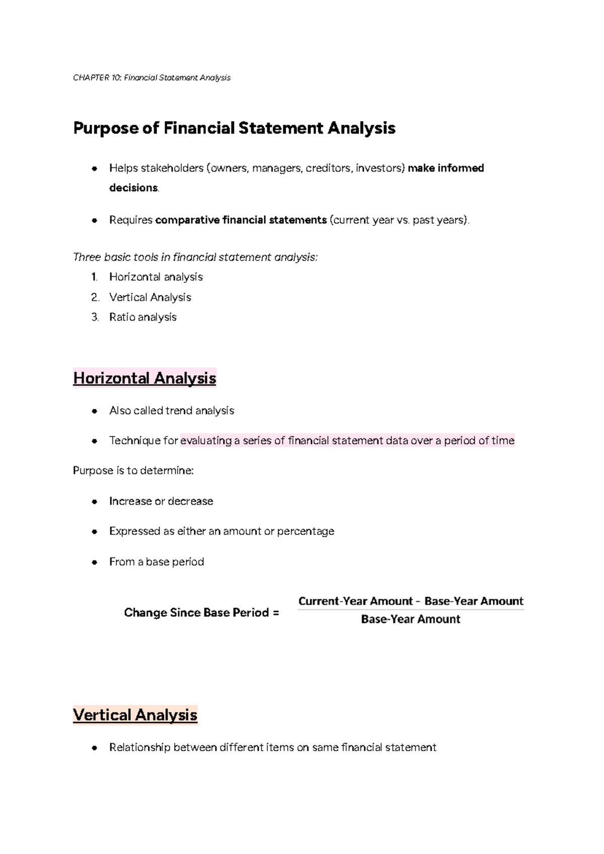 ACC100 CHAPTER 10: Financial Statement Analysis Techniques - Studocu