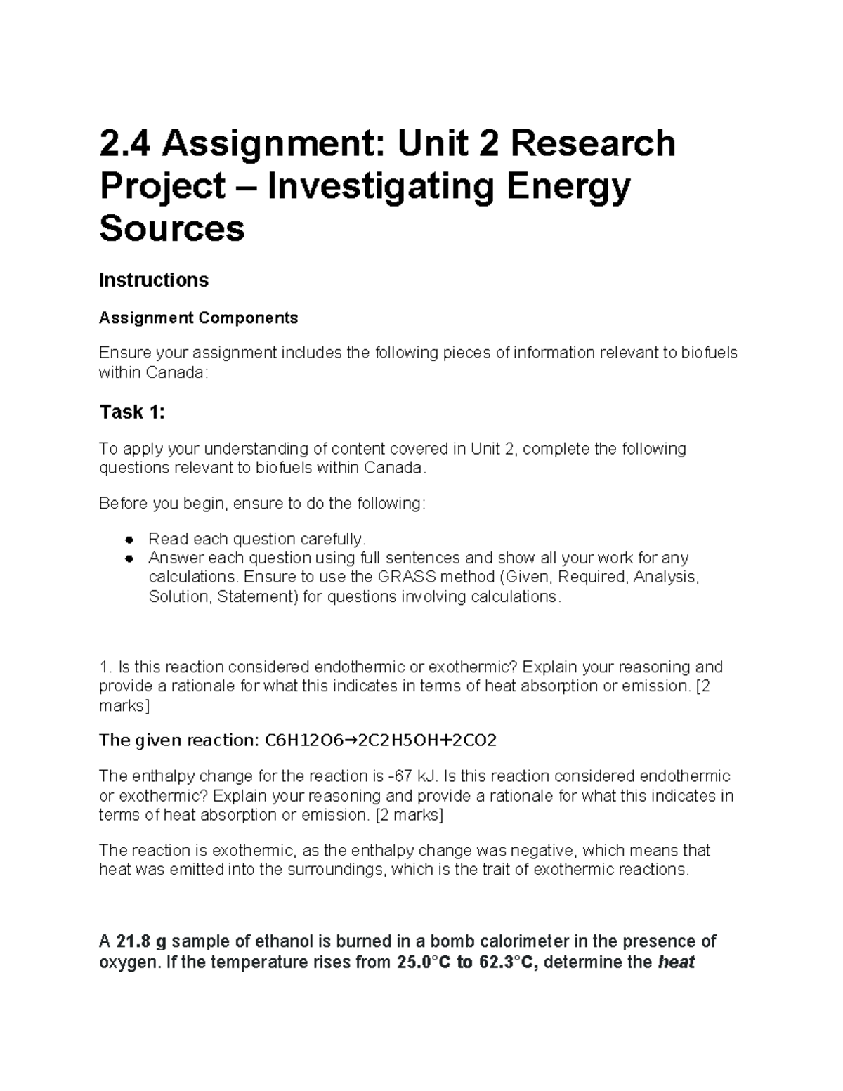 SCH4U-EN Unit 2 Research on Biofuels and Energy Investigations - Studocu
