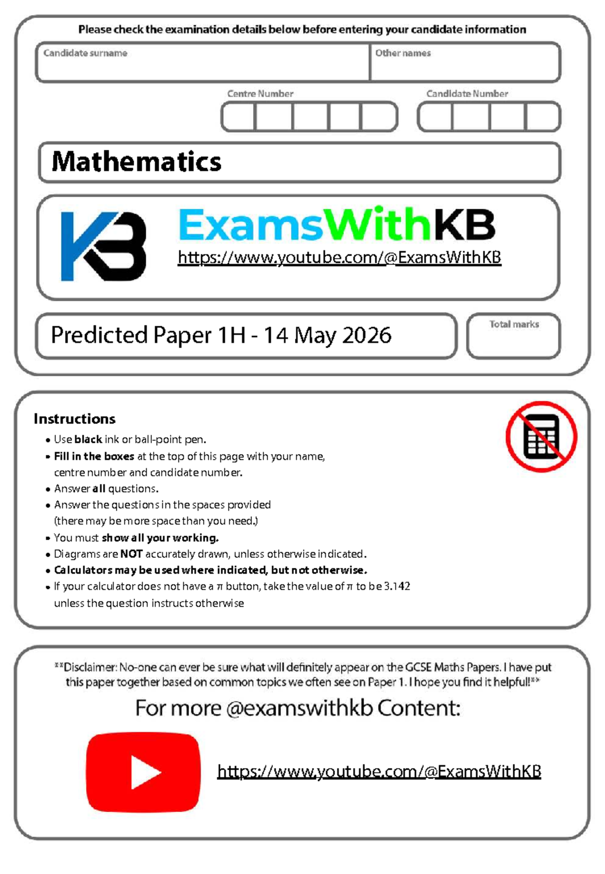 Mathematics 1H Predicted Paper - Edexcel May 2026 - Studocu