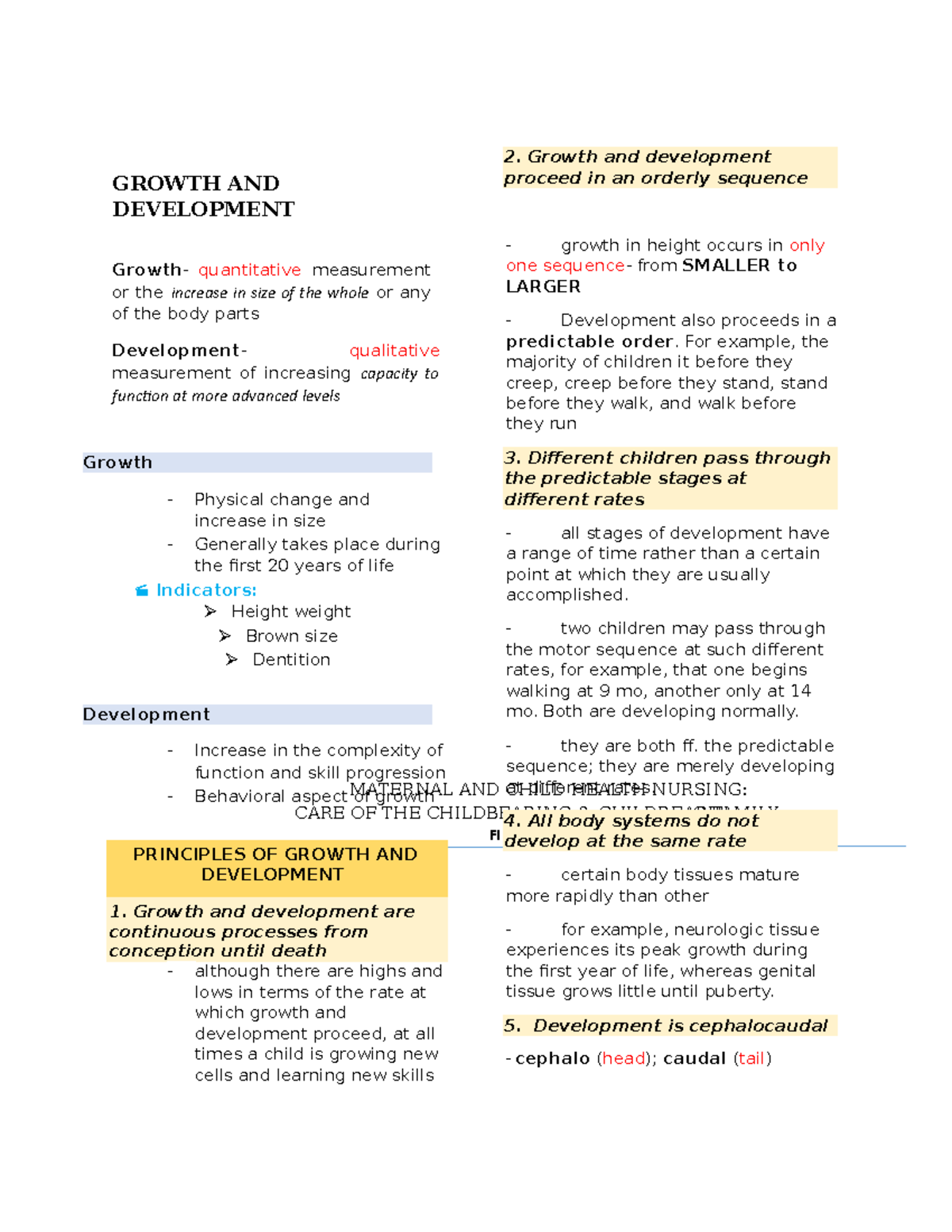 Maternal and Child Health Nursing (MCH 101): Final Notes on Growth ...
