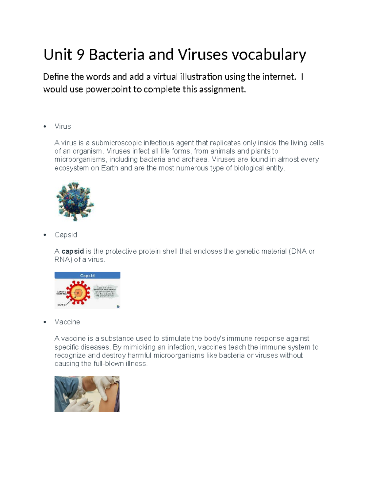 Unit 9: Bacteria & Viruses Vocabulary Definitions and Illustrations ...