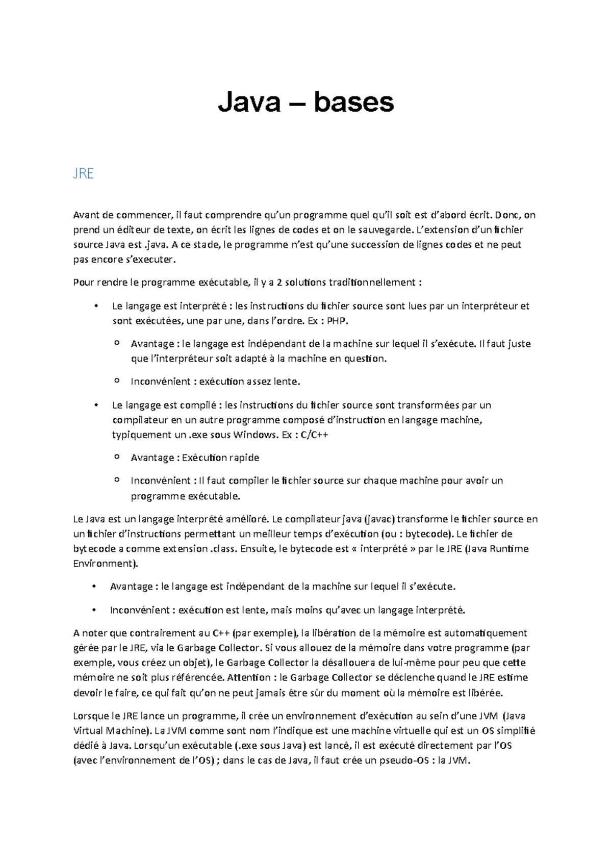 Java Basics: Understanding JRE and Java Programming Concepts - Studocu