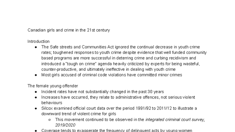 Canadian Girls and Crime in the 21st Century: A Study (2267) - Studocu