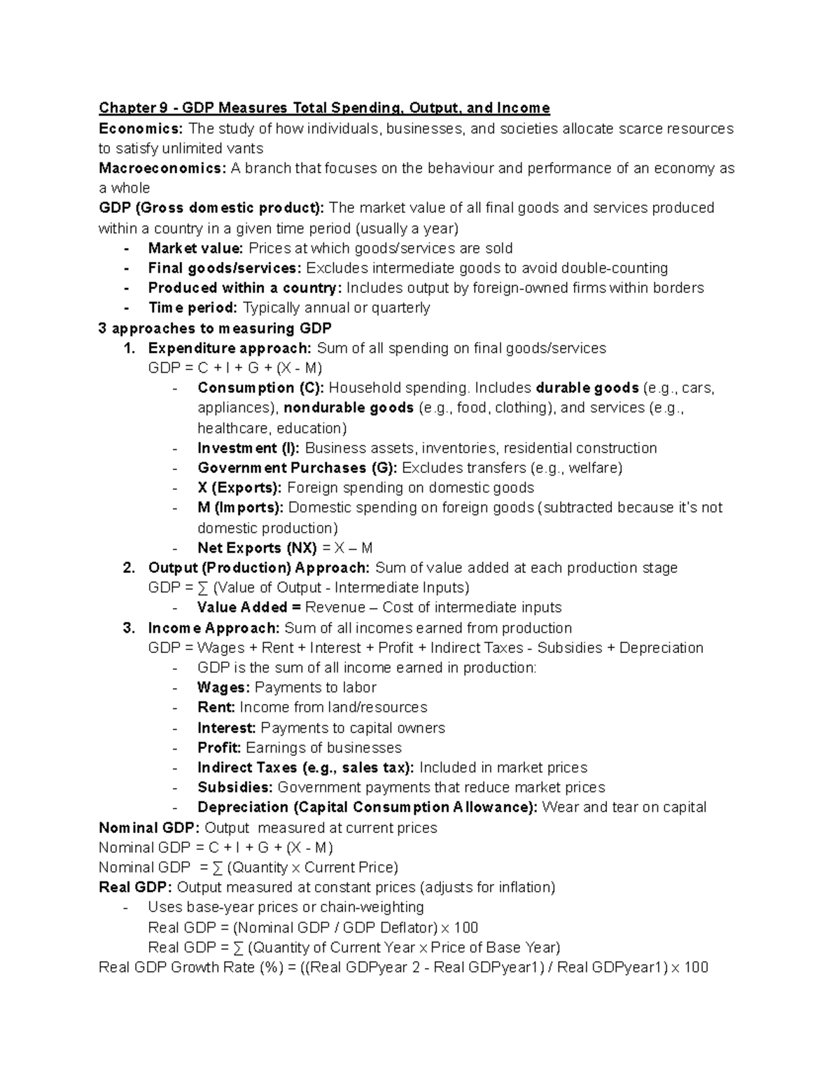 EC140 - Final Exam Notes on GDP, Unemployment, Inflation, and ...