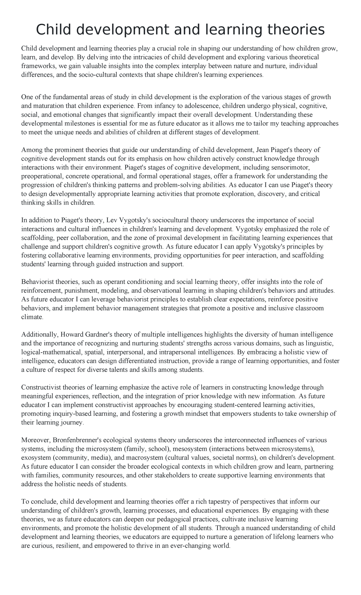 Child Development & Learning Theories: Insights for Future Educators ...