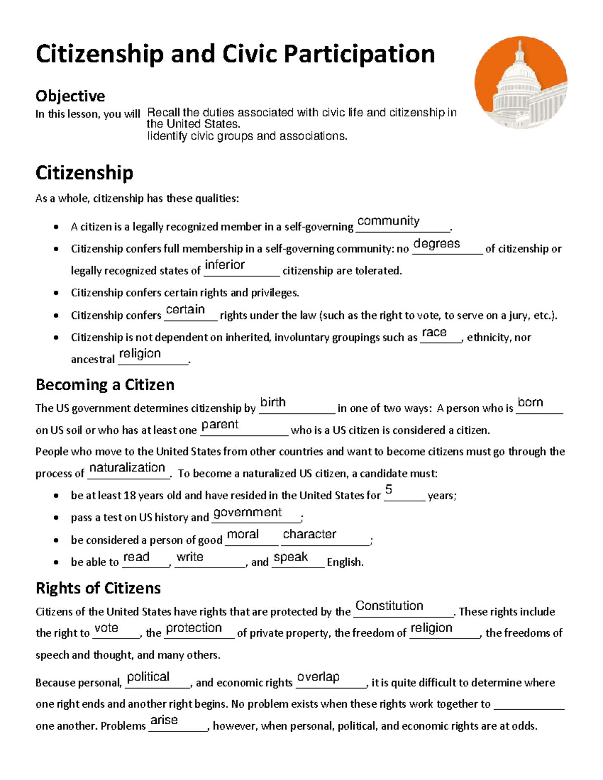 Guided Notes - Citizenship and Civic Participation (CIV 101) - Studocu