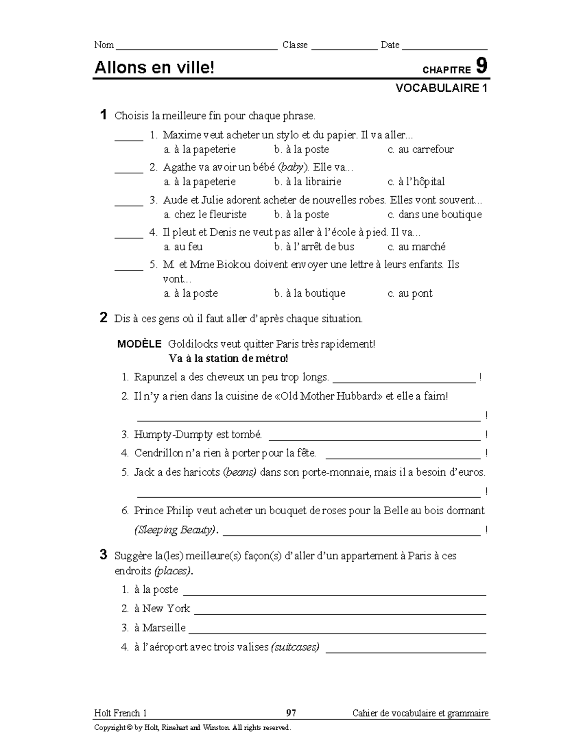 BL18L1SE C09 Vocabulaire et Grammaire - Chapitre 9: Allons en ville ...