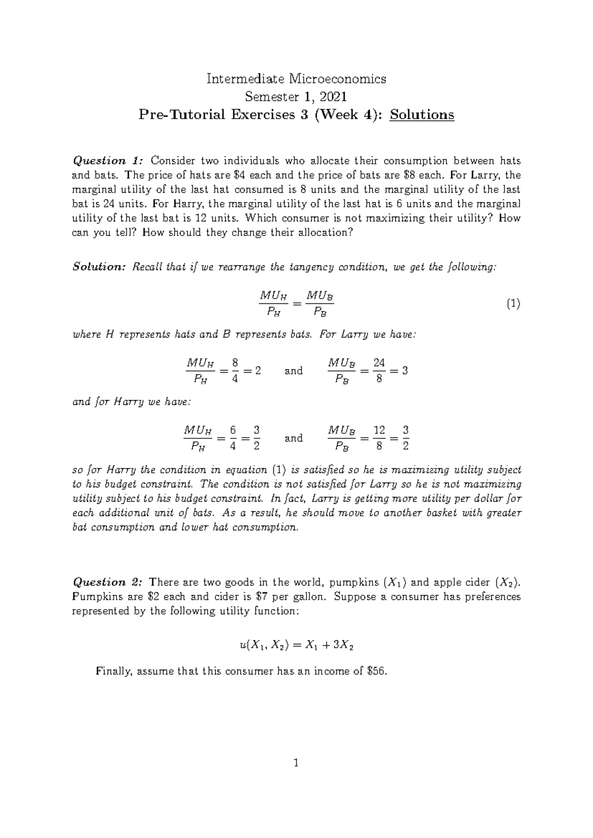 IM PRE T3 2021 Solutions - Intermediate Microeconomics Semester 1, 2021 ...
