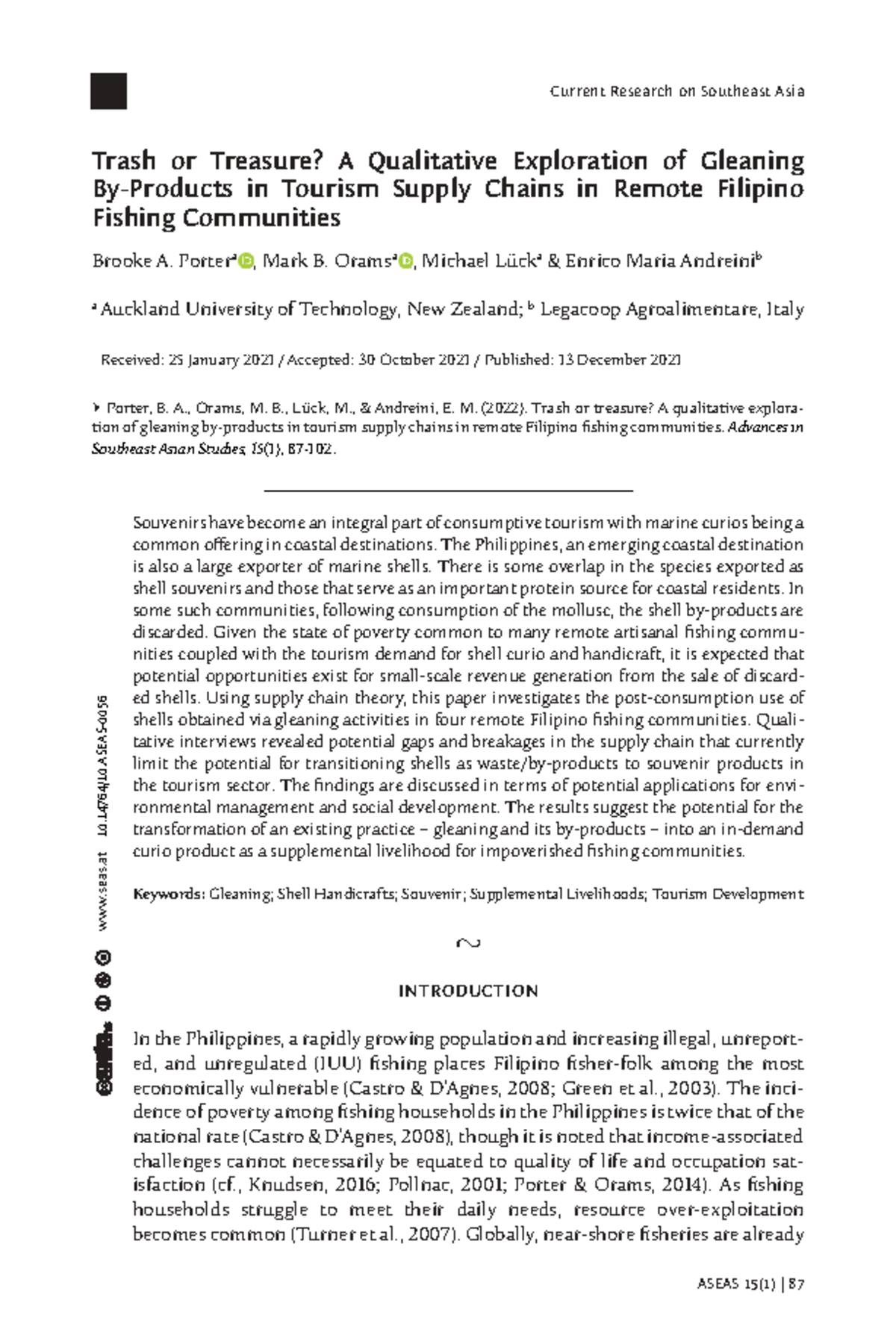 ASEAS 15(1) Final Exam: Gleaning in Filipino Fishing Communities ...