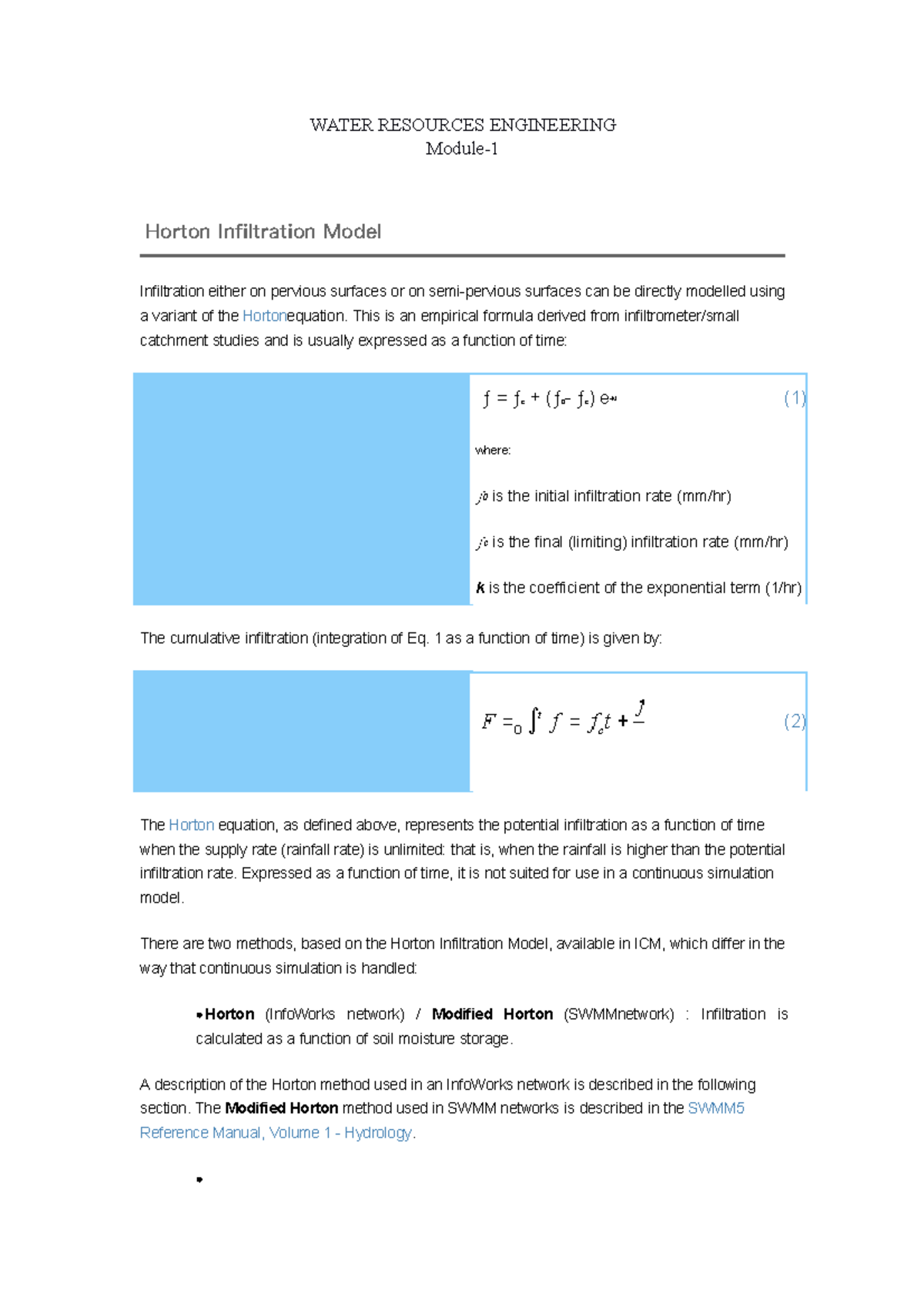 Horton Infiltration Model - WATER RESOURCES ENGINEERING Module- Horton ...