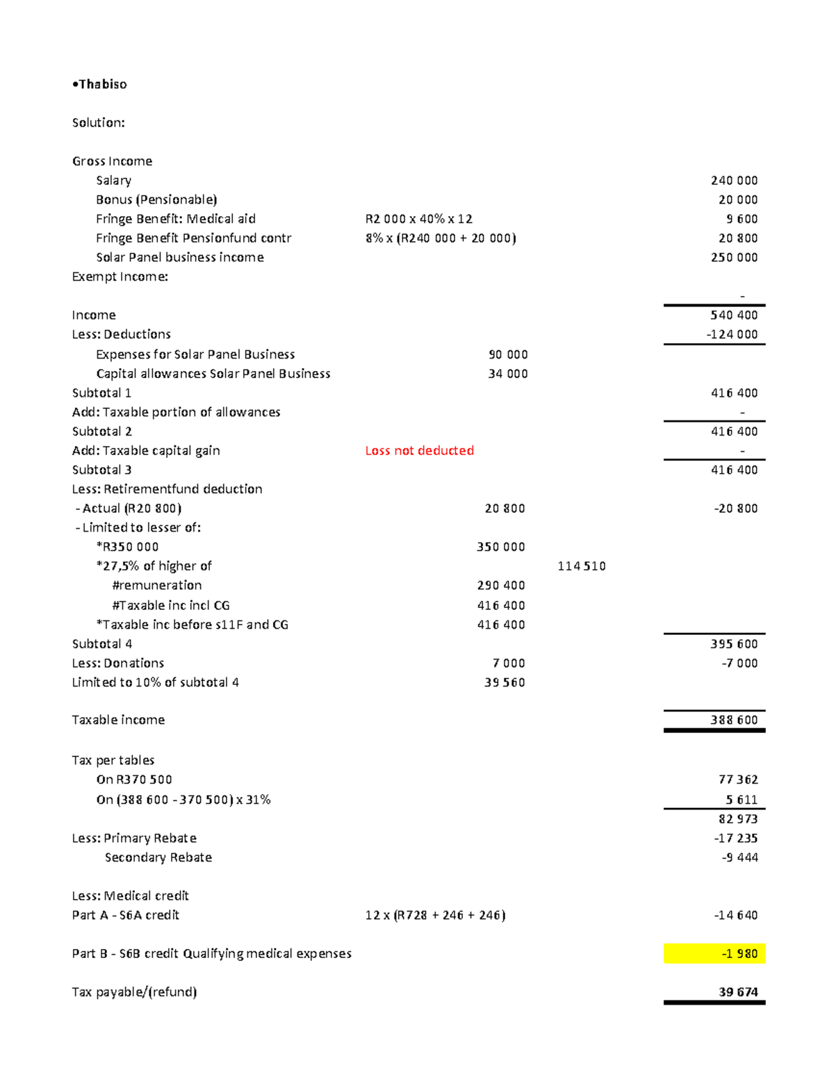 Class Example Solution: Gross Income & Tax Calculation (FIN 101) - Studocu