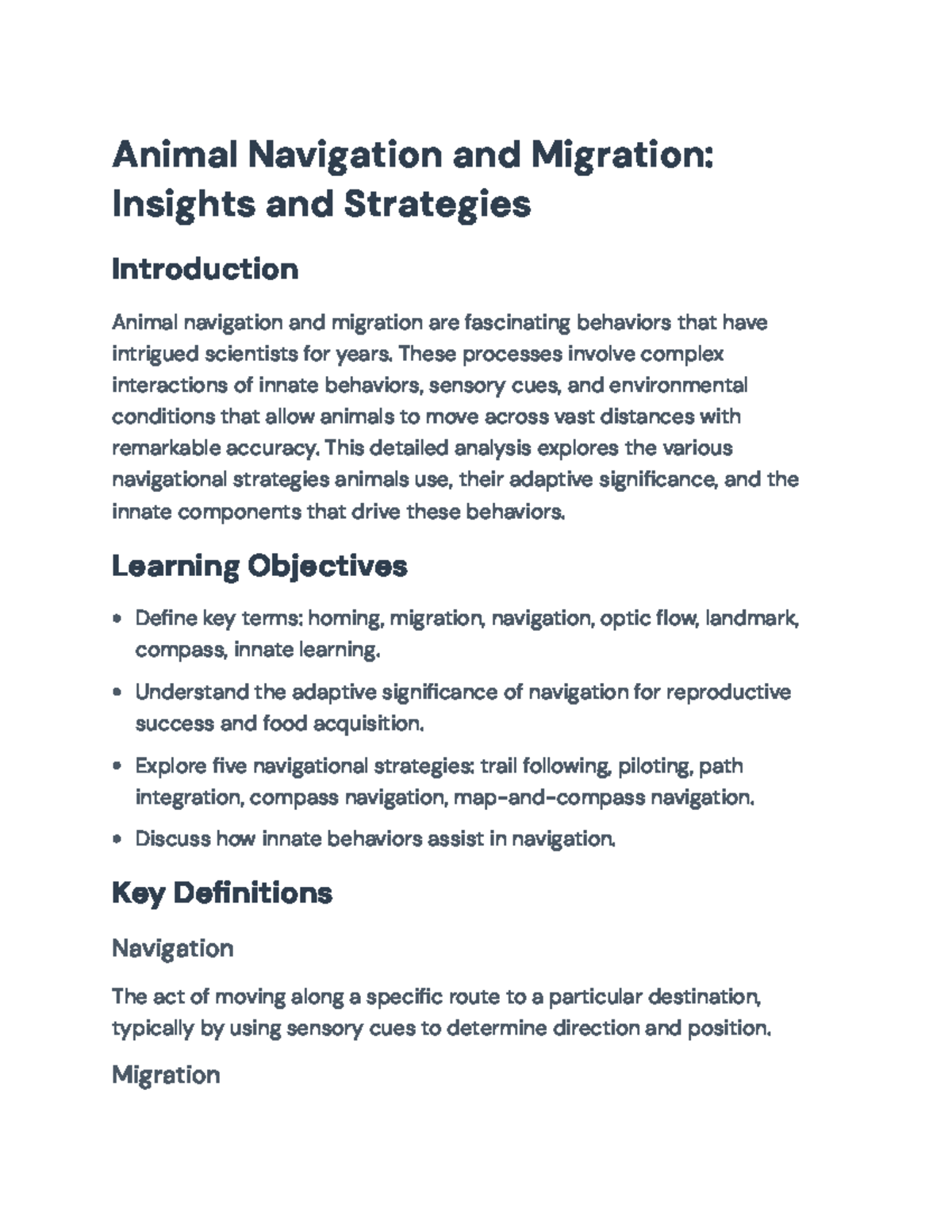 Animal Navigation and Migration: Strategies and Innate Behaviors ...