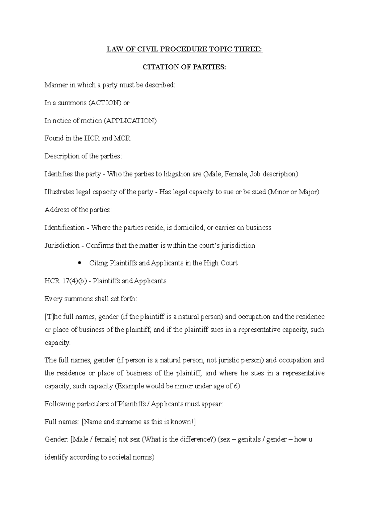 Civil Procedure Law: Topic Three - Citation of Parties & Joinder - Studocu