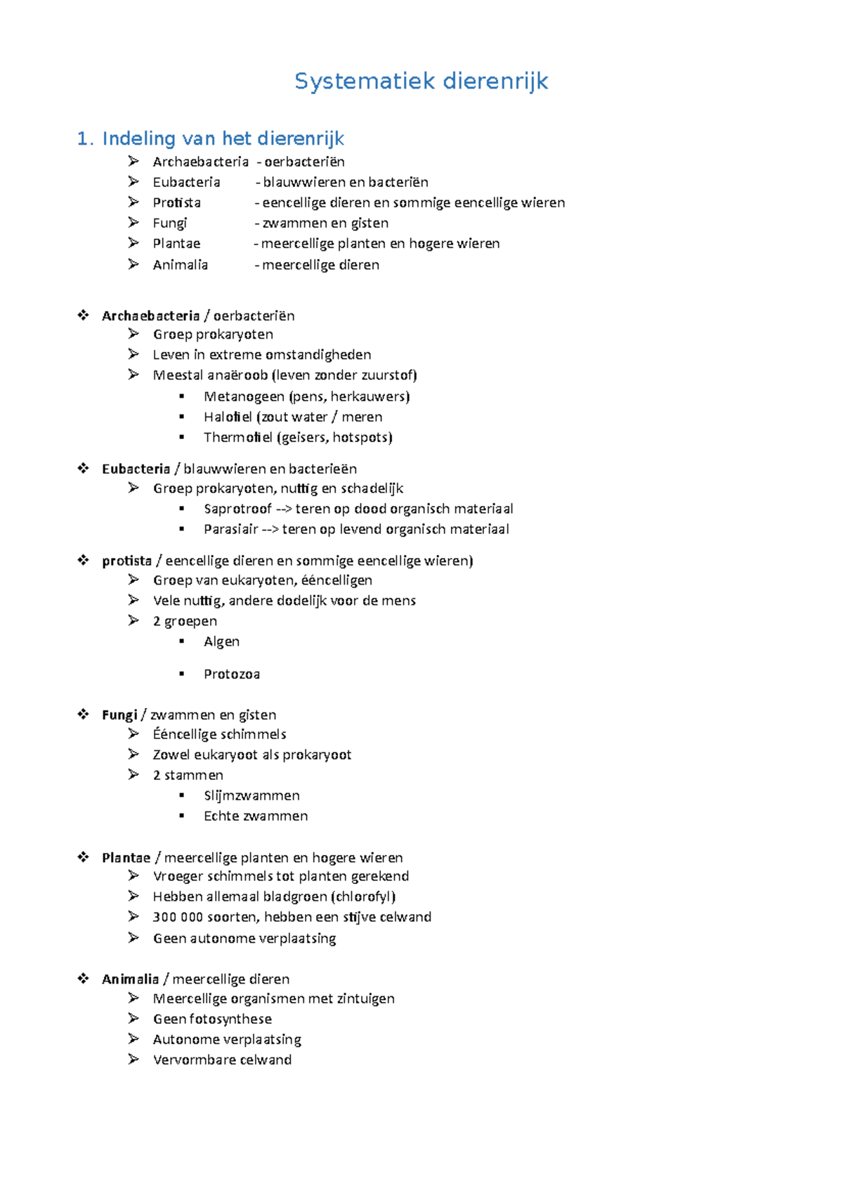 systematiek van het dierenrijk - Systematiek dierenrijk 1. Indeling van ...