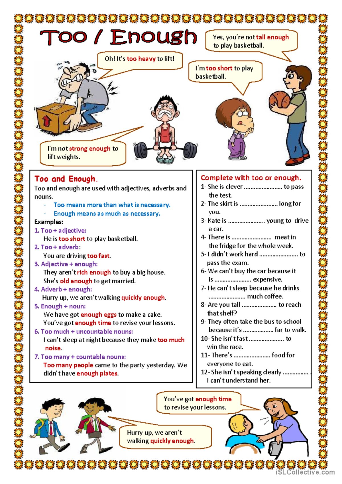 Grammar Notes on 'Too and Enough' - Lesson on Usage and Examples - Studocu