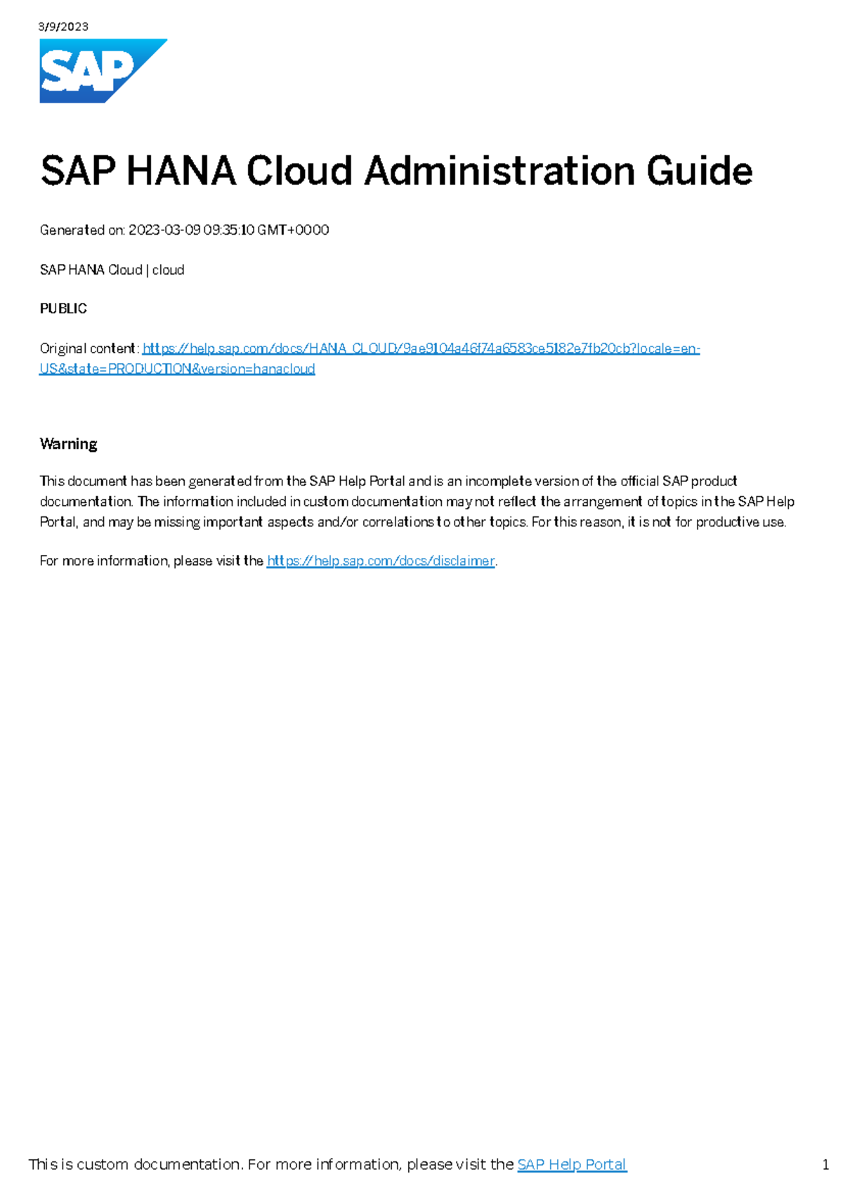 SAP HANA Cloud Admin Guide: Official Documentation Overview - Studocu