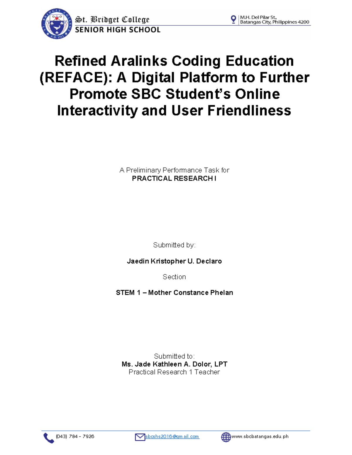 Refined Aralinks Coding Education (REFACE) Research Plan for PRACTICAL ...
