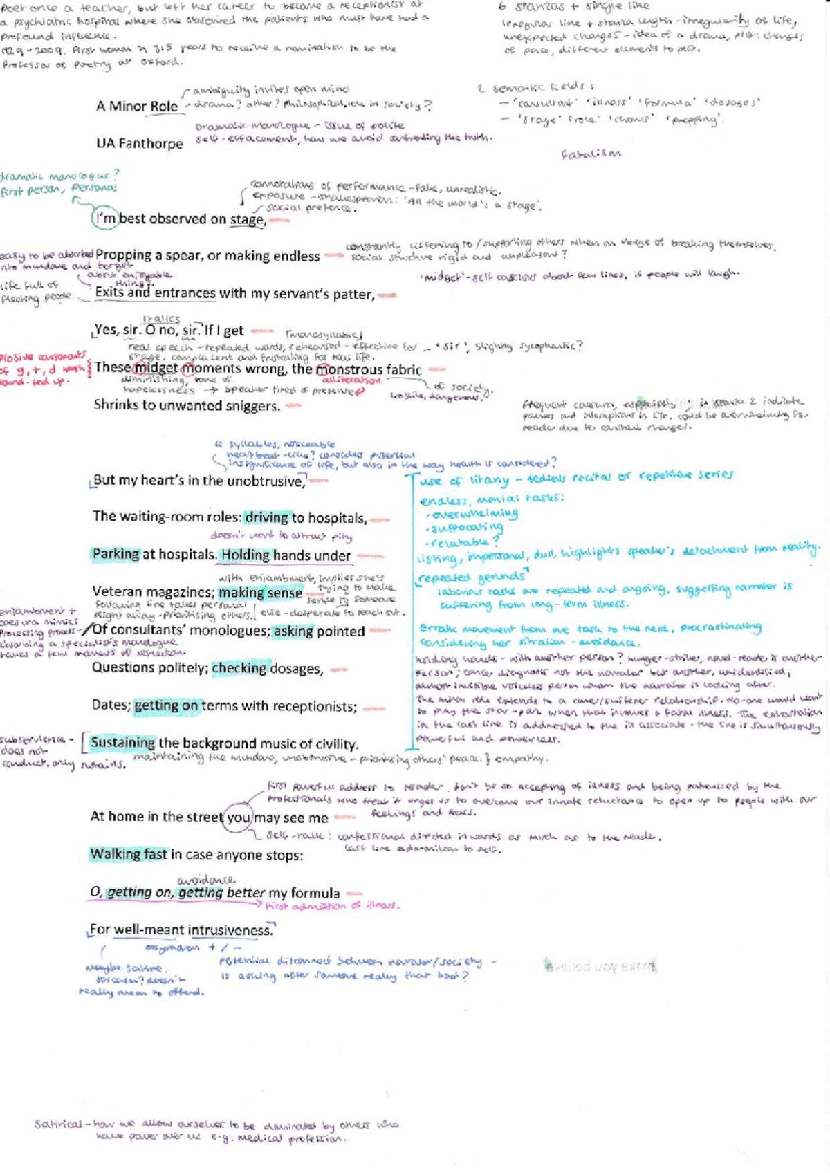 9 a Minor Role - Analysis and Observations - Studocu