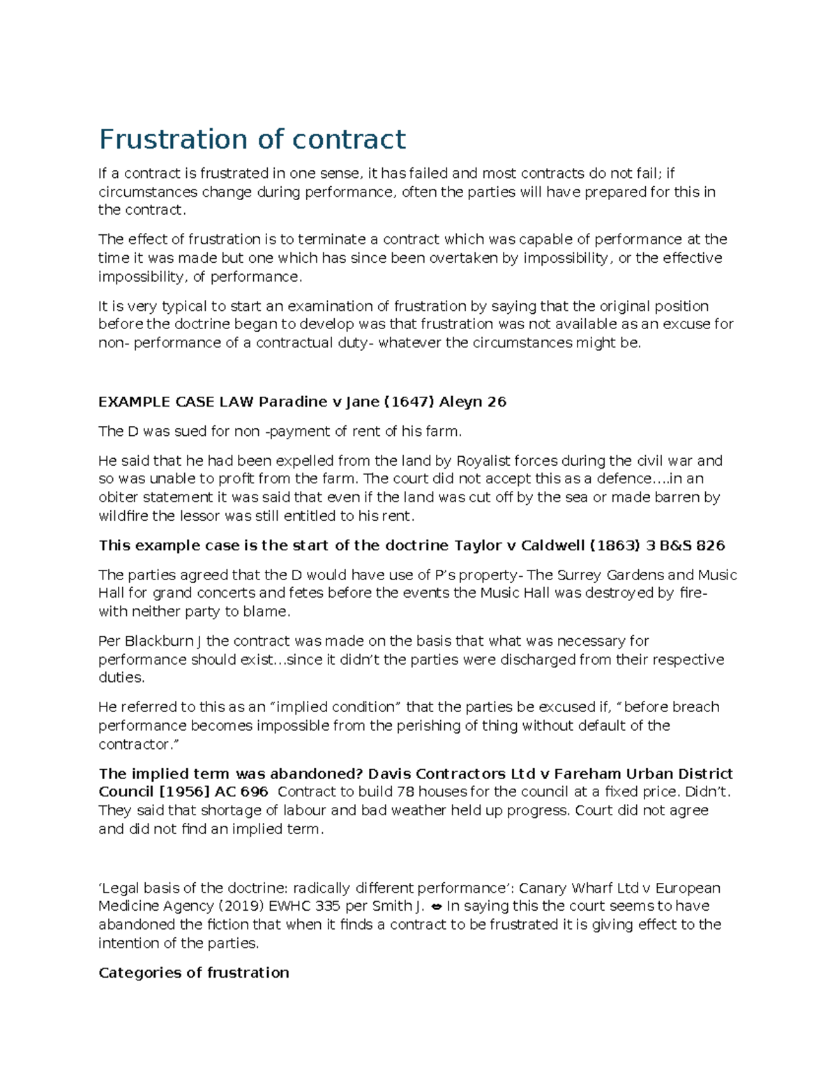 Frustration of contract - The effect of frustration is to terminate a ...