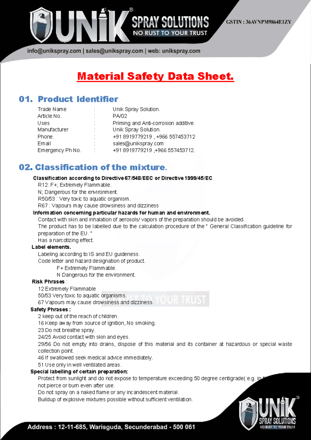 Zinkote 20 MSDS: Material Safety Data Sheet Overview - Studocu