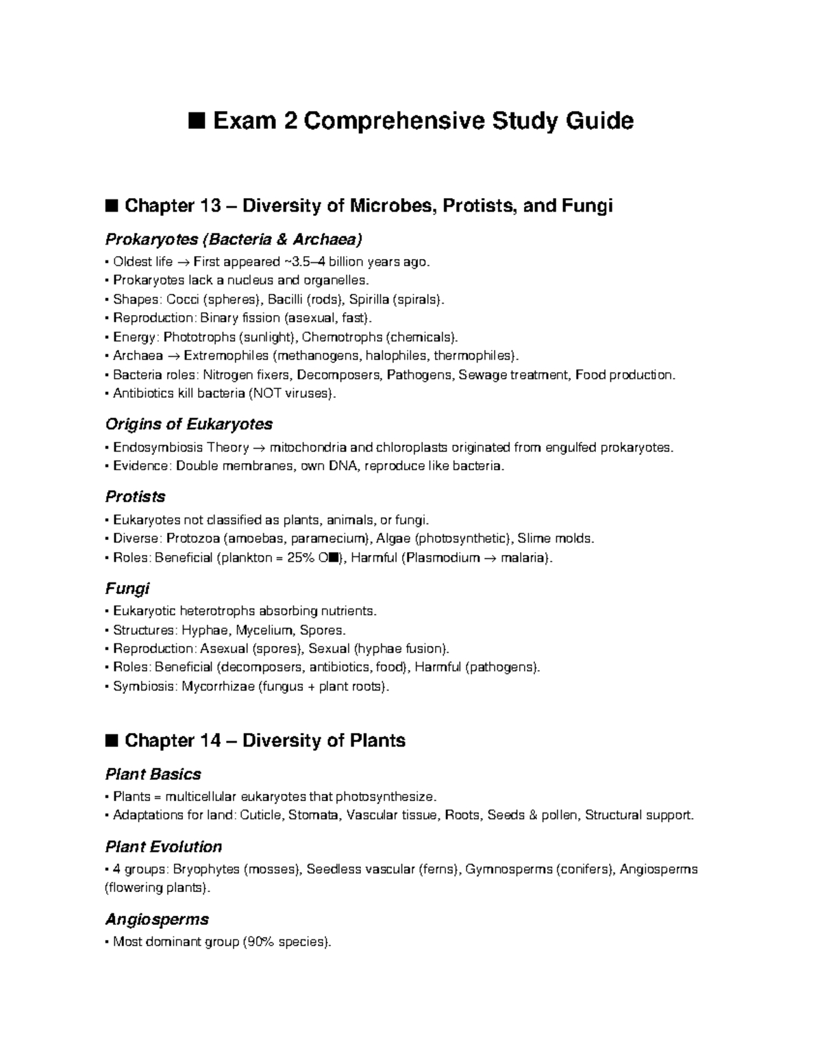 Diversity of Life: Comprehensive Study Guide for Biology Exam 2 - Studocu