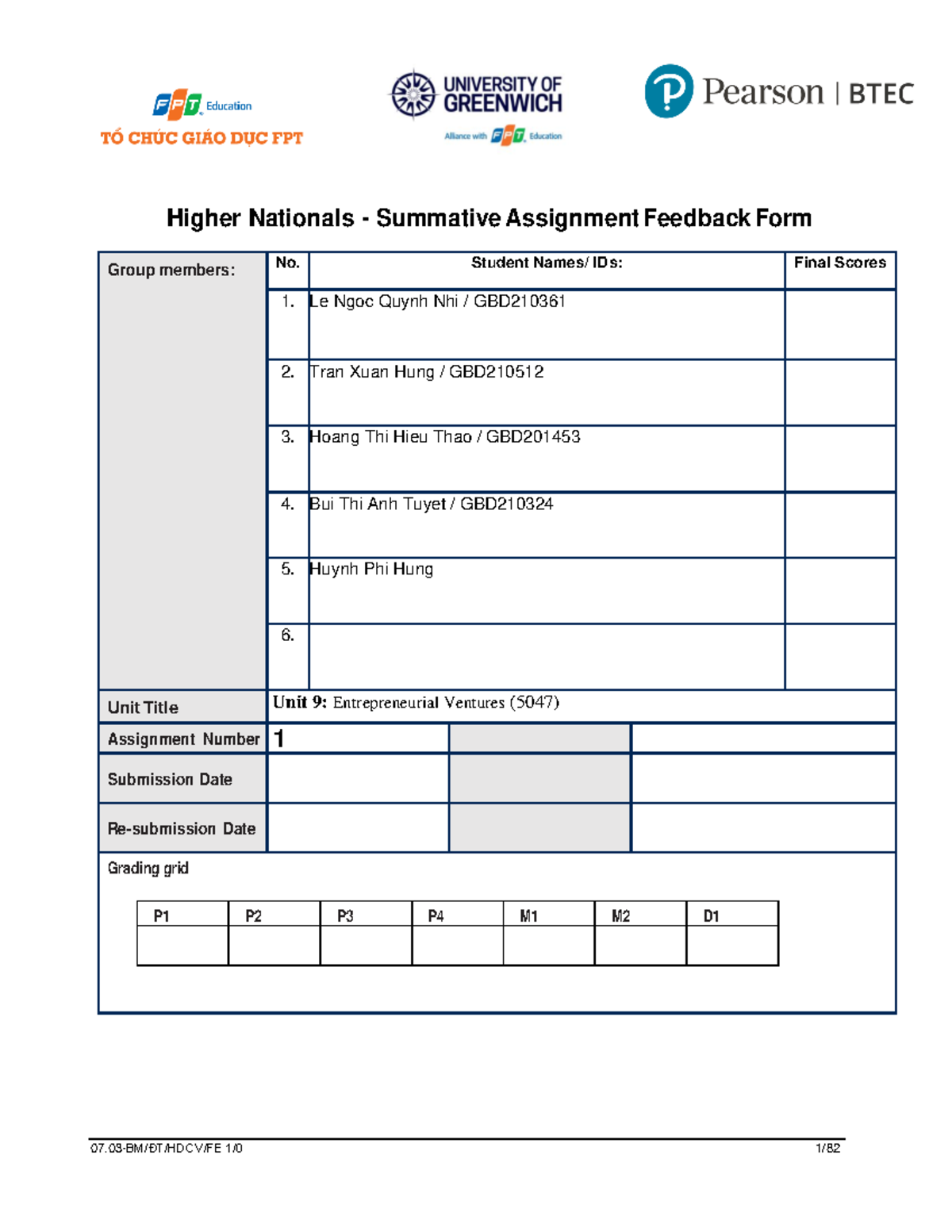 5047-ASM1 Group 2 - abc - 07. 03 - BM/ĐT/HDCV/FE 1/0 1 / 82 Higher Nationals - Summative ...