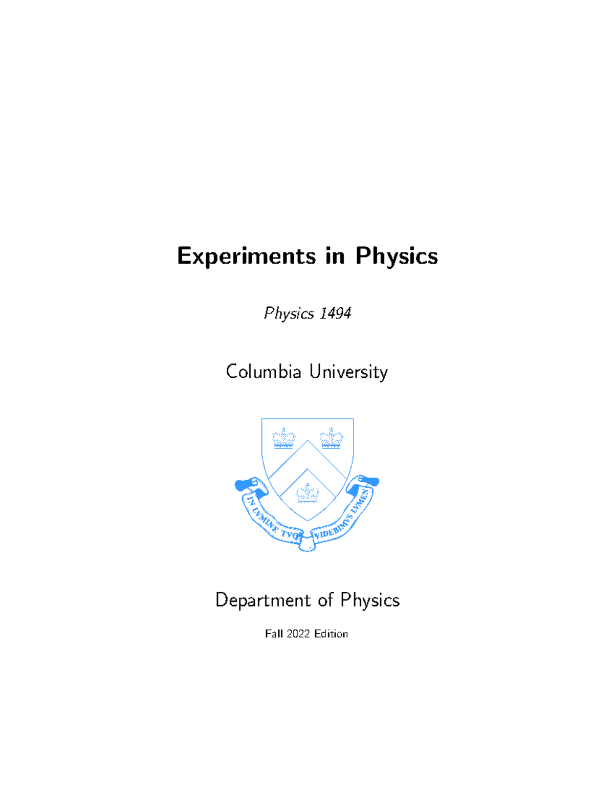 Physics 1494 Lab Manual: Experiments & Procedures (Fall 2022) - Studocu